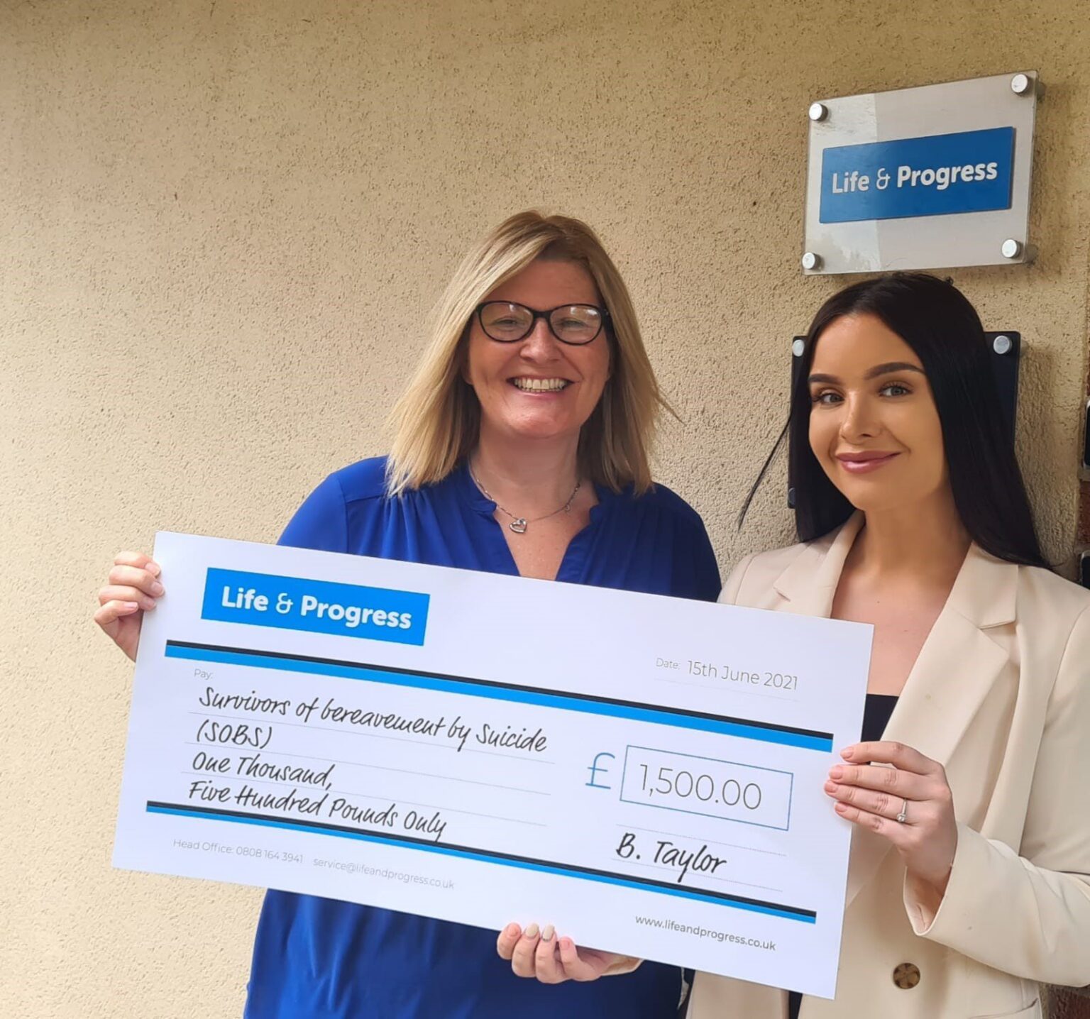 Supporting Bereaved by Suicide: Life & Progress Donates £1,500 to SOBS